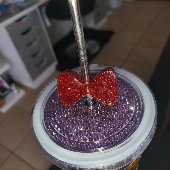 Handmade | Other | Holographic Red Glitter Bow Straw Topper | Poshmark